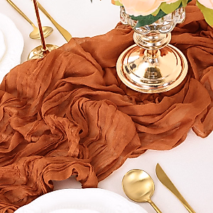 LINXTAR Fall Table Runner Thanksgiving Cheesecloth Table Runner Terracotta 10ft Rustic Table Runner 122x35 Inches Boho Decoration for Friendsgiving Wedding Baby Shower Birthday Party