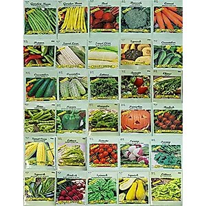 30 Packs of Deluxe Valley Greene Heirloom Vegetable Garden Seeds Non-GMO(Guaranteed 30 Different Varieties as Listed)
