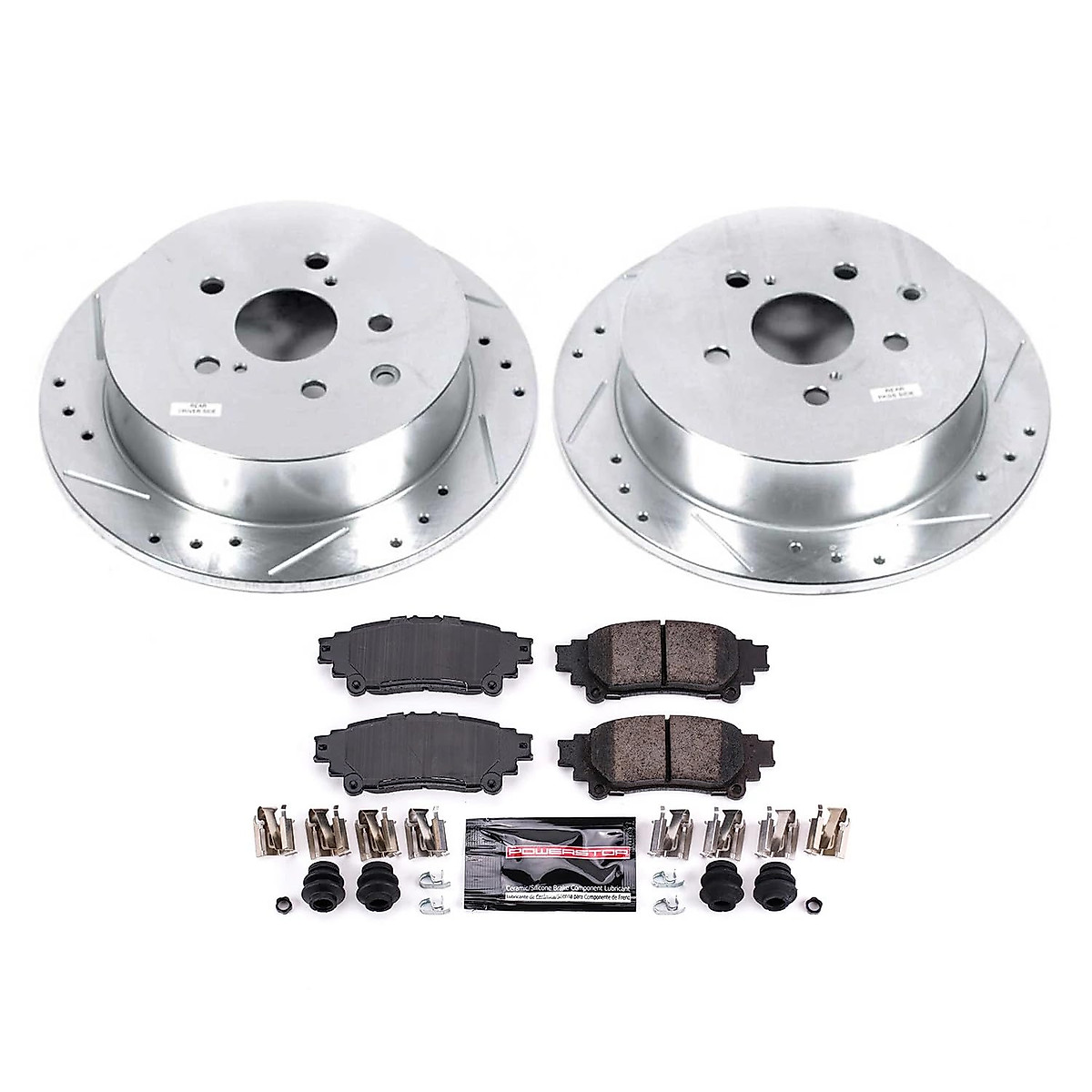 Power Stop Brake Kit For Lexus RX350 RX450h Toyota Highlander Sienna Rear Z23 Carbon Fiber Brake Pads with Drilled and Slotted Brake Rotors K5864