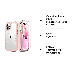 FUNMIKO iPhone 13 Pro Max Case with Screen Protector,Mili-Grade Heavy Duty Protection Pass 21ft. Drop Tested Slim-fit Clear Cover Protective Phone Case for Apple iPhone 13 Pro Max 6.7" Light Pink