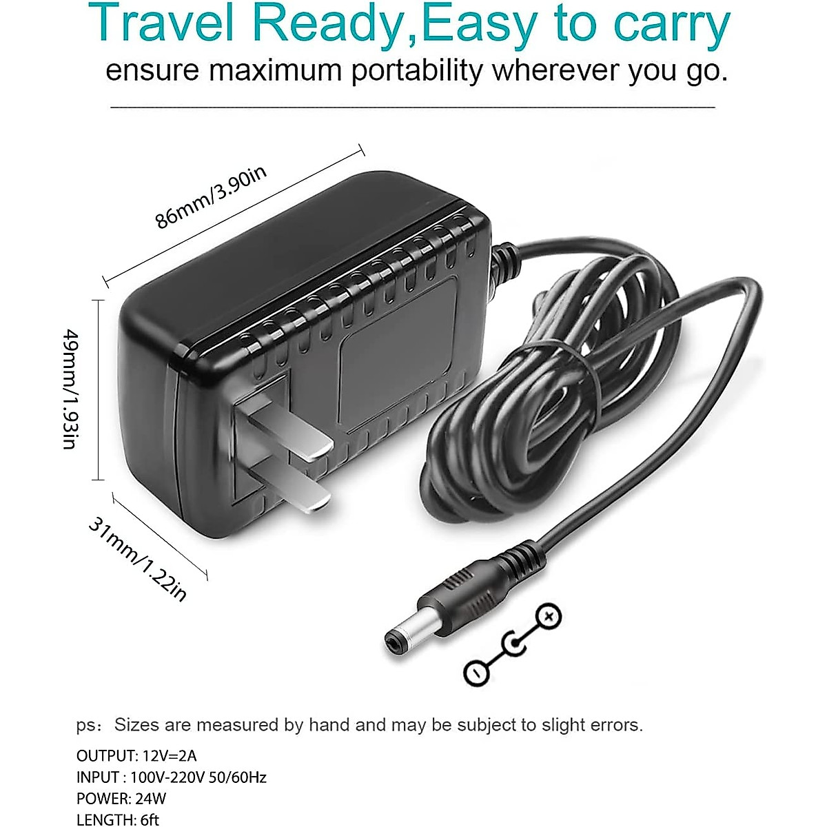 12V DC Adapter Power Cord fit for Theragun Liv, ONN 16” 20" 30" 37" ONN Sound Bar Speaker, ONB18SB001, Onn 22" 100002487 24" ONA18HO015 100002480 Monitor Charger Replacement