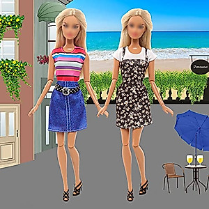 BARWA 18 Pack Doll Clothes and Accessories Including 4 Fashion Dresses 4 Sets Casual Outfits Tops and Trousers, Shorts 10 Bag Crown Necklace for 11.5 inch Girl Dolls…