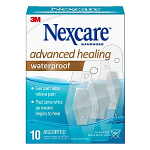 Nexcare Advanced Healing Waterproof Bandages, Assorted Sizes, 10 Count