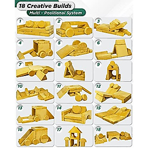 Lunix LX15 14pcs Modular Kids Play Couch, Child Sectional Sofa, Fortplay Bedroom and Playroom Furniture for Toddlers, Convertible Foam and Floor Cushion for Boys and Girls, Yellow