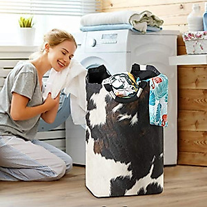Ruio Laundry Hamper Basket Storage Bag Foldable Clothes Bag Cowhide Farmhouse Decor Folding Washing Bin Clothes Hamper Large Basket