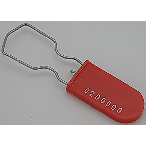 Plastic Wire Padlock Security Seals Sequentially Numbered (Pack of 100) (Red)