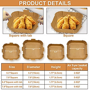 Air Fryer Disposable Paper Liner, 6.3 Inch 100PCS Square, Non-Stick Baking Paper, Oil Proof, Water Proof, Food Grade Parchment for Baking Frying Microwave Steam