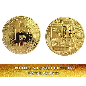 SOLIPECT 9PC Bitcoin Coin | Physical Bitcoin with Protective Case, Gold Plated Bitcoin for Commemoration, Gifts for Men (Gold)