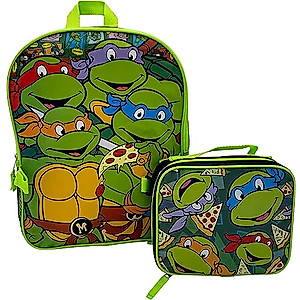Fast Forward Kid's Licensed 15" Backpack With Lunch Box Combo Set (Ninja Turtles)