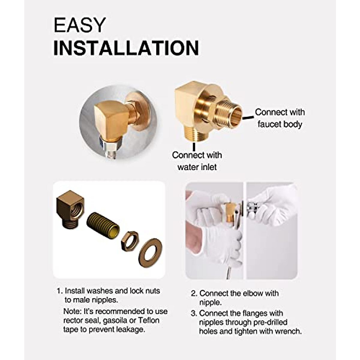 2 PCS B-0230-K Wall Mount Faucet Installation Kit - for T&S B-0230 Style 1/2‘’ NPT Faucets Replacement Include 2 PCS 1/2" NPT Short Elbows, Nipples, Lock Nuts, Washers - Brass