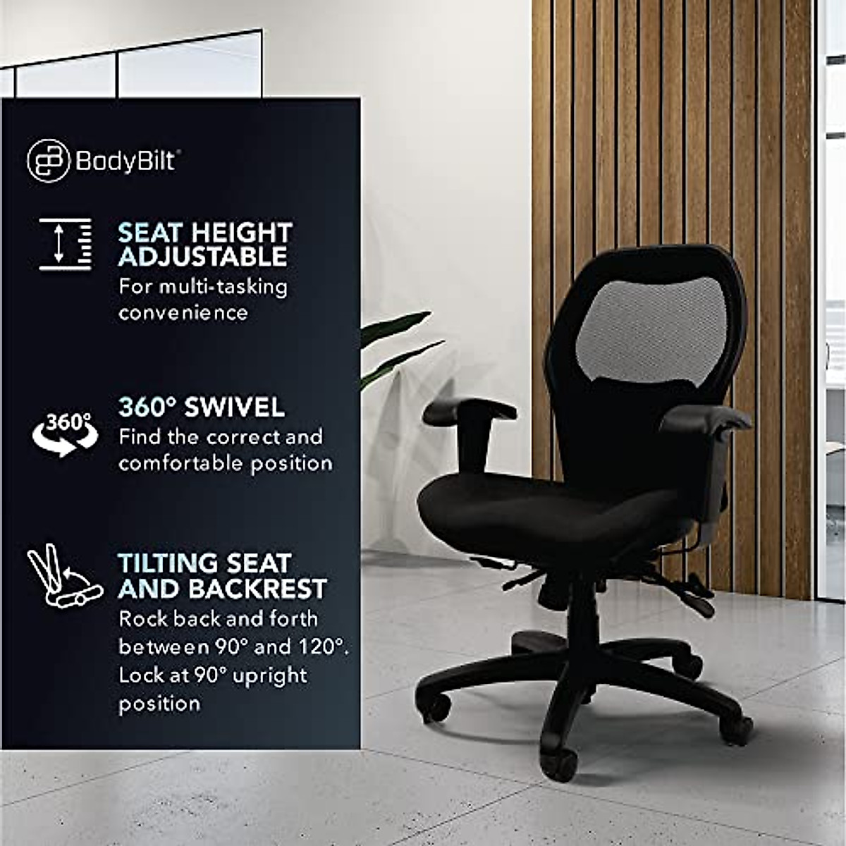 BodyBilt Seating Sola LT Ergonomic Office Chair | Comfortable Mid Back Computer Chair | Back Support Office Chair | Ultra-Soft | Ergonomic Lumbar Support Chair | Swivel Computer Task Chair