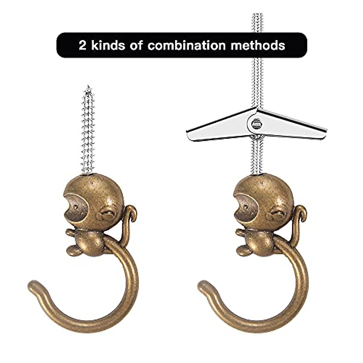 BAMI-LEE House Monkey Ceiling Hooks for Hanging Plants, 8 Pack Swag Ceiling Hooks, Heavy Duty Swag Hook with Hardware Including Screws and Toggle Wings for Ceiling Installation Wall Fixing (Bronze)