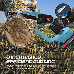 Mini Chainsaw Cordless 8 Inch, HAPPYMATE Mini Chainsaw Battery Powered, 2 Packs Rechargeable Batteries, Handheld Small Electric Chainsaw for Wood Branch Cutting and Tree Trimming, Blue