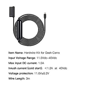iZEEKER 11.5ft Mini USB Hardwire Kit for Dash Cam, Widely Compatible with 11.5V-40V Car Dashcam Charger Pord Like iZEEKER G100 Dash Camera and Other Mini USB Charging Port Car Camera