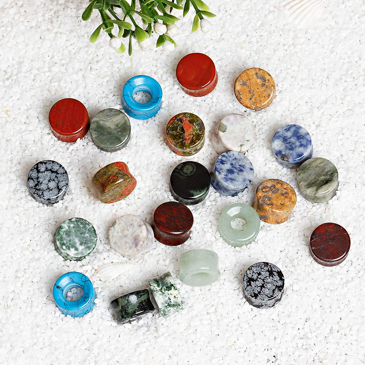 TBOSEN 24 pcs Mixed Stone Ear Plugs Tunnels Double Flare Saddle Stretching Gauges Expander Body Piercing Set Gauge 2g - 5/8 inch