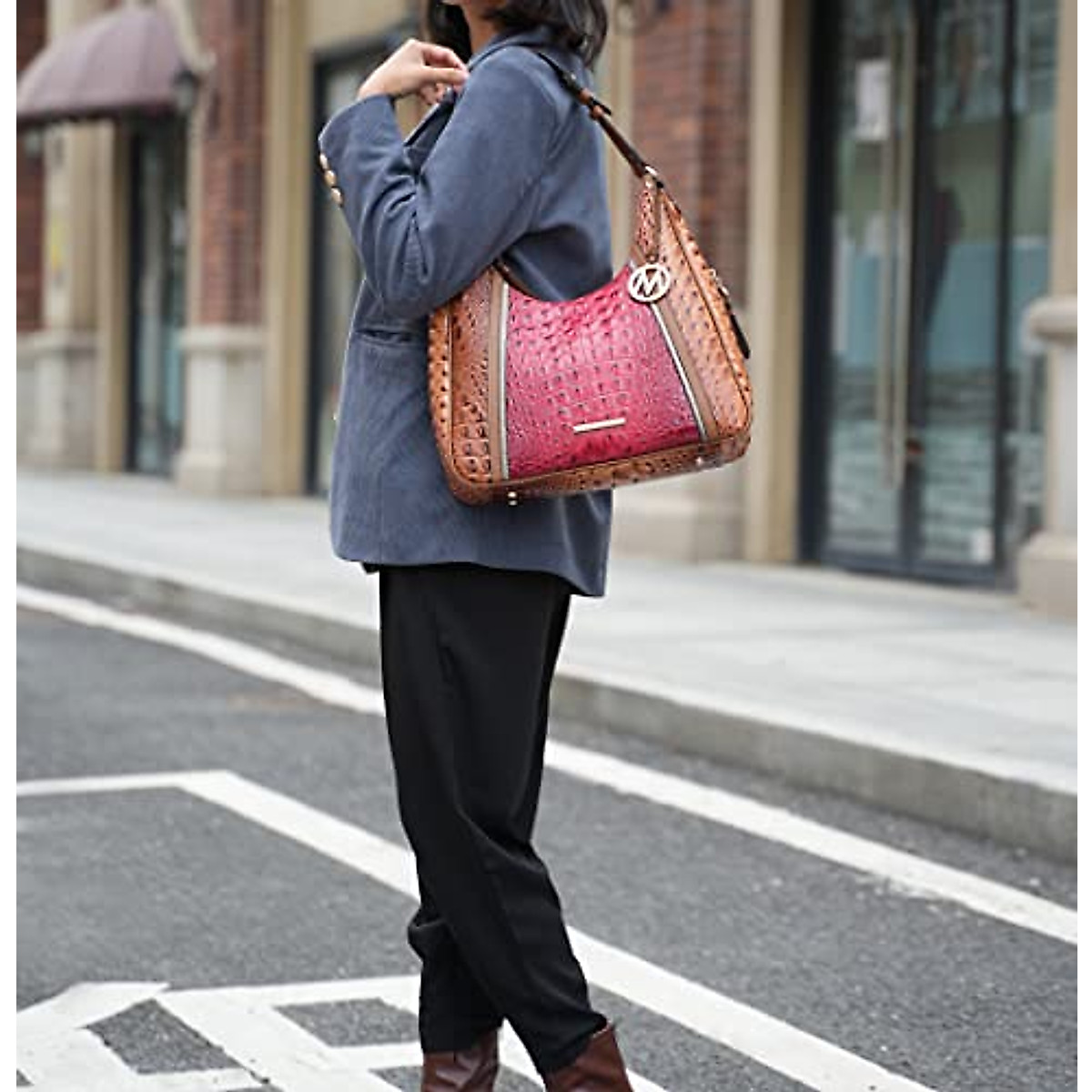 MKF Collection Hobo Bag for Women's - Crocodile Embossed Vegan Leather Top Handle Shoulder Handbag Purse