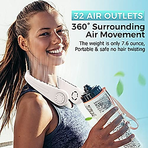 CHHID Rechargeable Portable Neck Fan, 3 Speeds Hands Free Bladeless Fan, 360°Cooling and Quiet Neck Air Conditioner, Adjustable USB Powered Personal Fan, Leafless No Hair Twisting