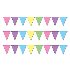 Beistle 3 Piece Pastel All Weather Plastic Pennant Banners, Multicolored