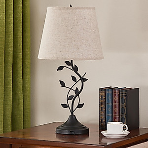 Kakanuo USB Charging Bedside Nightstand Lamp for Living Room and Bedroom - Traditional Tall Retro Desk Lamp with USB-A and USB-C Ports