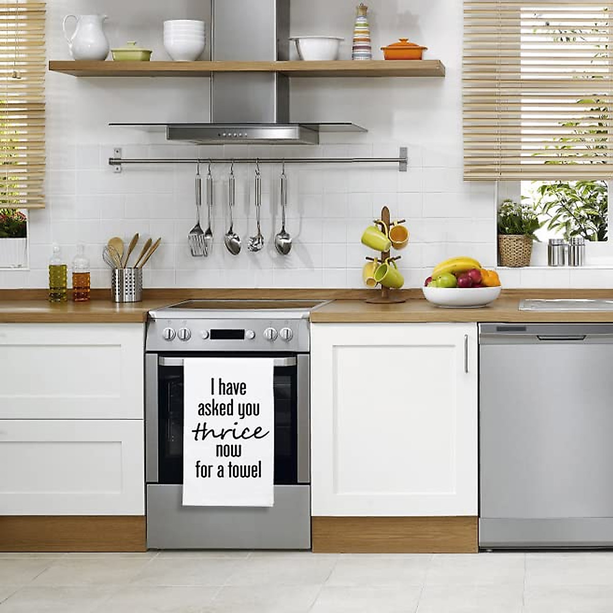 Funny Kitchen Towels-Flour Sack Dish Towels Decorative Set with Saying,Housewarming Gifts for Women New Home,Cute Kitchen Decor for Hostess Hand Towels Set of 4,White