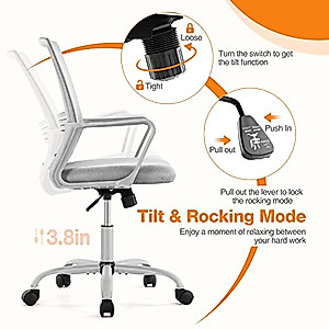 Home Office Chair, Ergonomic Computer Executive Task Desk Mesh Mid High Back with Lumbar Support, Armrest, Rocking Swivel Tilt Function, Wheels, Sponge Seat Cushions for Adult