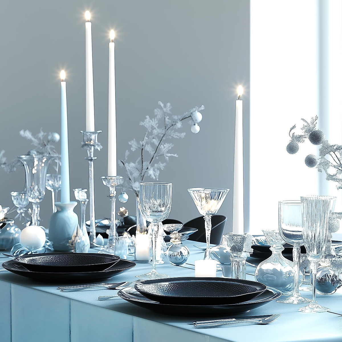 Just Shimmer 2Pcs Light Blue Foil Metallic Tablecloth Shiny Party Table Cloth 54" X 72" Disposable Rectangle Decoration for Thanksgiving Christmas Graduation Birthday Pary