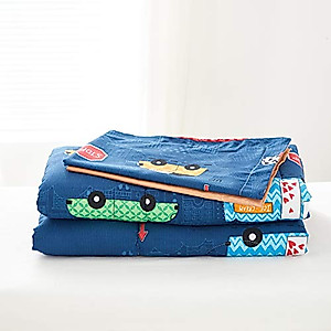 Boys Toddler Bedding Set Navy with Colorful Cars Includes 1 Boys Comforter, Flat Sheet, Fitted Sheet and Pillowcase
