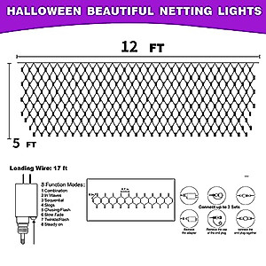 FUNPENY Halloween 360 LED Net Lights, 12ft x 5ft 8 Modes Waterproof Connectable Christmas Decorations for Outdoor Garden Party Decor (Purple Orange)