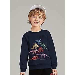 Toddler Boy Dinosaur Halloween Sweatshirts Dino Skeleton Glowing Shirts Long Sleeve T-Rex Bones Graphic Pullover Tops for Kids 3t/8154