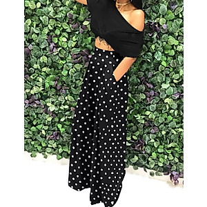 A ADILACA High Waisted Palazzo Pants for Women Dressy, High Waisted Wide Leg Pants for Women with Pockets, Pull On Wide Leg Pants for Women, High Waist Long Flowy Pants (Polka Dot-Black, XL)