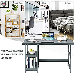 Tangkula Computer Desk with Shelves, Modern Trestle Desk Home Office Desk with Storage Shelf, Space Saving Study Writing Desk, Desk for Bedroom