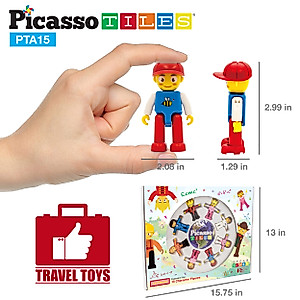PicassoTiles 15-Piece Magnetic Character Action Figures Add-on Set for Construction Building Block Tiles