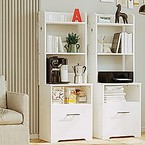 IRONCK File Cabinet with Bookshelf and Power Outlet, Vertical Filing Cabinet for Letter/Legal/A4/A3 Size File, Large Printer Stand with Open Storage Shelves