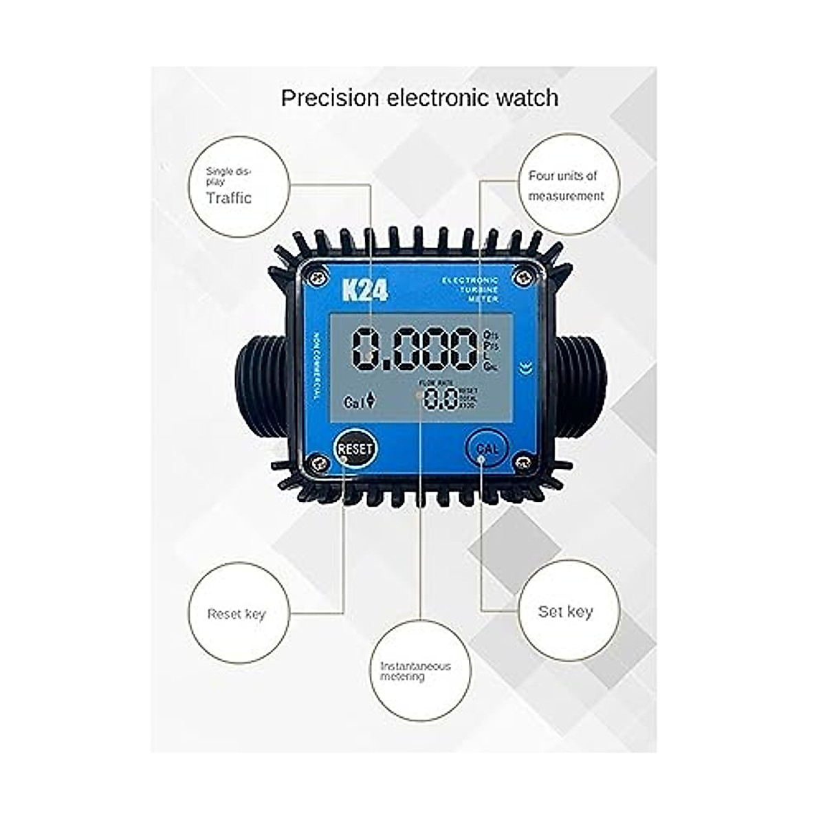 Flow Control Meter 1 PCS LCD Fuel Flow Meter, K24 for Digital Die-Sel Fuel Flowmeter, Favorable Liquid Water Flow Measuring Tools Used in Petroleum,Food, Etc.