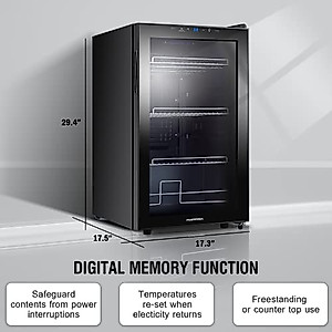 Phiestina Beverage Refrigerator and Cooler Freestanding Beer Cooler 100 cans Big Capacity Drinks Fridge with Interior Lighting Digital Touch Control Removable Shelves for Home/Bar/Office