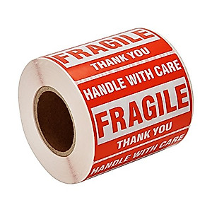 Immuson Warning Fragile Tape, 3" X 2" Fragile Handle with Care Warning Stickers for Shipping and Packing,500 Labels Per Roll (1 Roll)