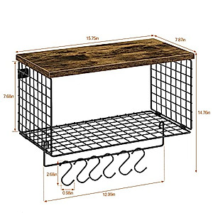 Bathroom Towel Rack Wall Mounted Tower Holder with Tower Bar Farmhouse Bathroom Storage Organizer Shelf Holder for Bathroom Laundry Room Livingroom Bedroom 6 Hooks