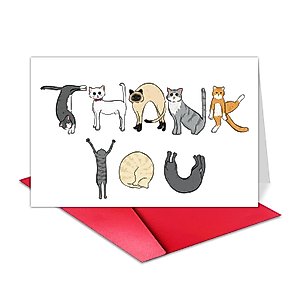 Huokiriki Funny Thank You Card to Men Women From Cats, Cute Alphabet Bday Cats card from Wife, Great Funny Kitty Card for Boyfriend Girlfriend, Cat Lover Card for Family, Thick Card Stock, Envelope Included.