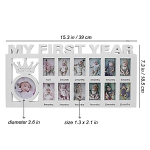 MICKYU My First Year Newborn Keepsake Frame 12 Months Milestone Photo Frames Mothers Day Accessory Baby Shower Gifts Nursery Décor (White)