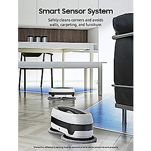 SAMSUNG Jetbot Mop, Cordless Robot Floor Cleaner, Wet Cleaning w/ Dual Spinning Pads, Smart Sensor to Clean Tile, Vinyl, Laminate, Hardwood Floors, Long Battery Life, VR20T6001MW, White