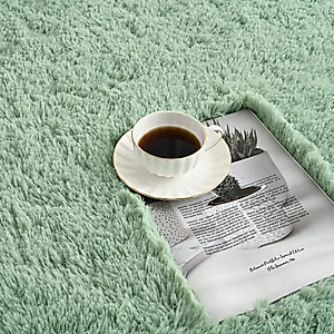 Zedrew Sage Green Runner Area Rugs for Bedroom Living Room, 2x4 Feet Fluffy Bedside Rugs, Soft Shaggy Carpet Rug for Kids Room Nursery, Furry Rugs for Girls Boys Dorm Room Home Decor