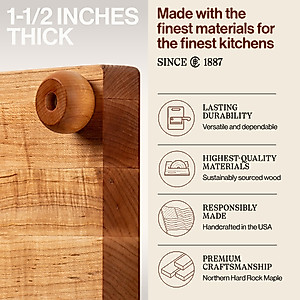 John Boos Block B12S Maple Wood Edge Grain Cutting Board with Feet, 12 Inches Square, 1.5 Inches Thick