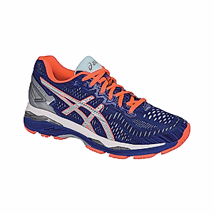 ASICS Women's Gel-Kayano 23 Lite-Show Running Shoe, Blue/Silver/Flash Coral, 6 M US