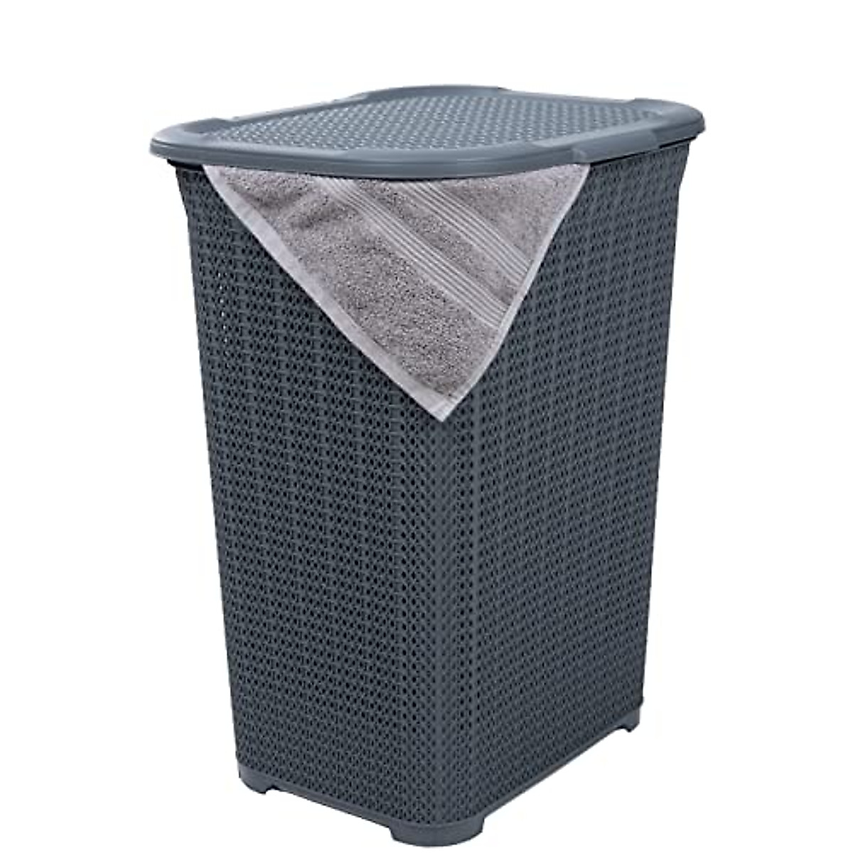 Wicker Laundry Hamper With Lid 50 Liter - Grey Laundry Basket 1.40 Bushel Durable Bin With Cutout Handles - Easy Storage Dirty Cloths in Washroom Bathroom, Or Bedroom. By Superio