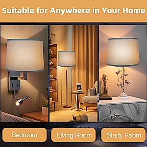 Lamp Shades Set of 2, Lamp shades for Table/Floor Lamps, Fabric Drum Lamp shades 11.4" Top x 12.6" Bottom x 9.8" High(Spider Fitter),Natural Linen Lamp shades Hand Crafted, Easy Assembly