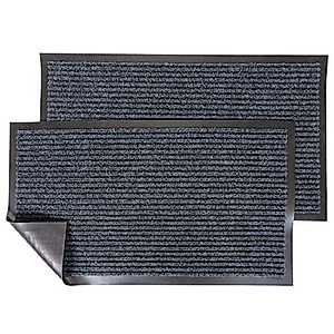 KAF Home Ribbed Door Mat, Durable Indoor Outdoor Entry Way Rug, Mud-Rooms, High Traffic Areas, Garages, Storefronts and Everyday Home Use, Gray Black