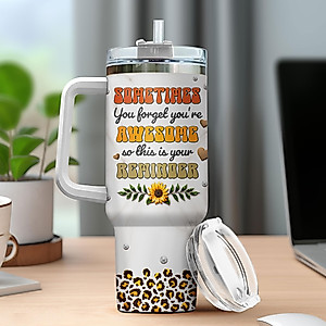 99WHALE Tumbler 40 Oz With Handle Lid And Straw, Auntie Rainbow Leopard, Rainbow Travel Coffee Mug Cup, Aunt Gifts, Cups For Black Gift Daisy Print Ever Handle Coffee Best Heart