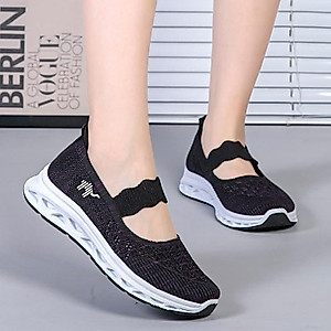 Women's Slip On Mesh Soft Sole Sneakers, Summer Lightweight Breathable Backless Flat Loafers Non-Slip Walking Shoes Casual Mom Shoes Tennis Workout Shoes (Black,7)