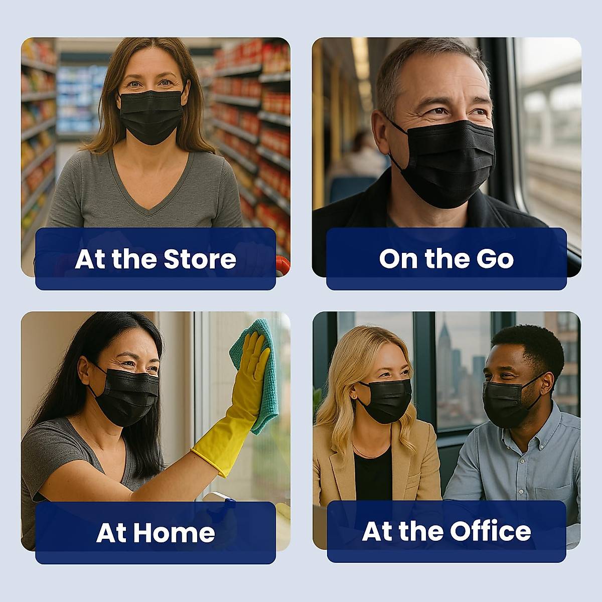 MagiCare Made in USA Masks - Black Face Masks Disposable - Premium 3 Ply Face Mask for Adults - Comfortable, Soft, Breathable - Black Face Masks Disposable Made in USA - 50ct Box