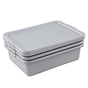 Saedy 3 Pack 13 L Food Service Bus Tub with Lid, Restaurant Dish Tub Food Grade, Grey